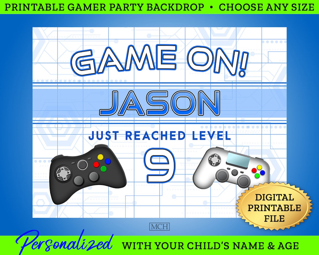 Gamer Party Backdrop Banner, Personalized Video Game on Game Party ...