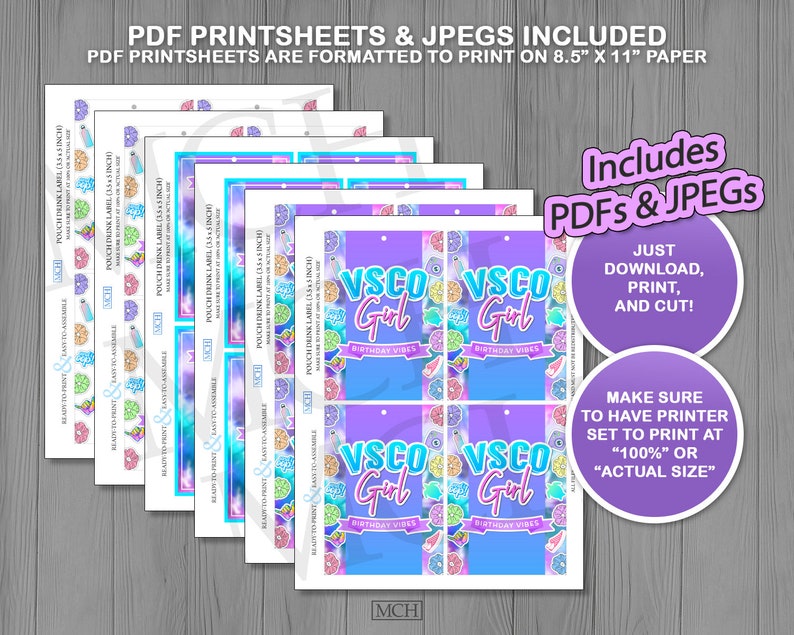 VSCO Girl Party Drink 6 Oz. Juice Pouch Wrapper Labels, Vscogirl ...
