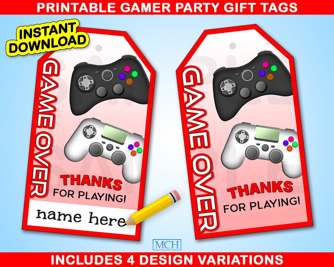Gamer Party Favor Gift Tags, Video Game Party Gaming Birthday Food ...
