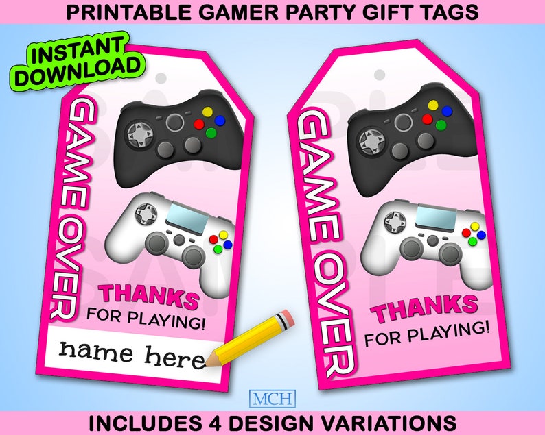Gamer Party Favor Gift Tags, Video Game Party Gaming Birthday Food ...