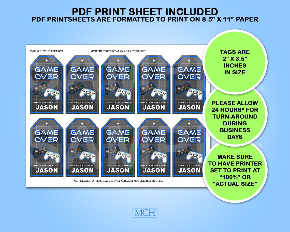 Gamer Party Favor Gift Tags Video Game Gaming Birthday Food - Etsy