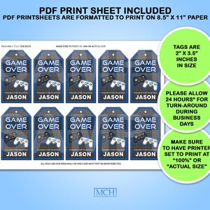 Gamer Party Favor Gift Tags, Video Game Gaming Birthday Food Candy ...