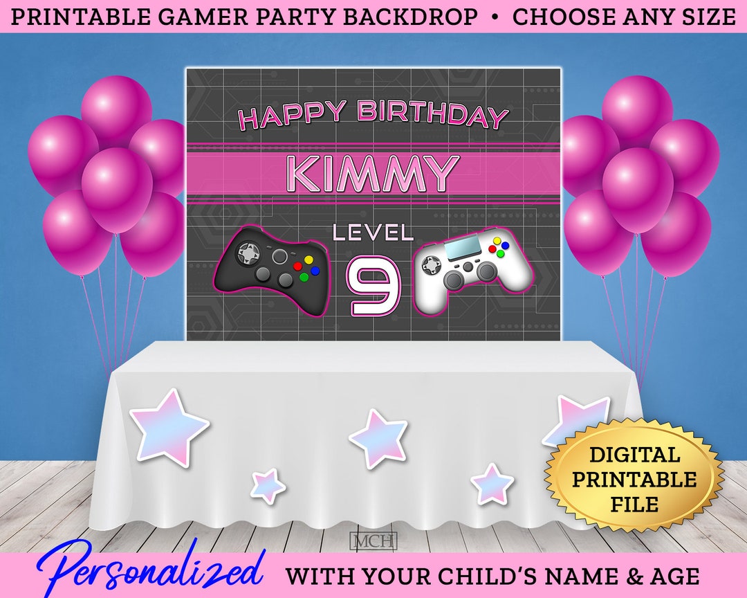 Gamer Party Backdrop Banner, Personalized Video Game on Game Party ...