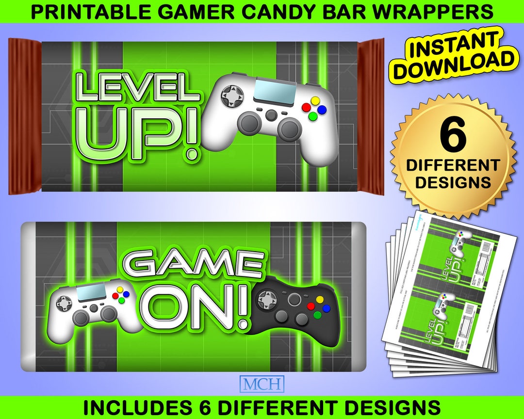 Gamer Party Candy Bar Wrapper Labels, Video Game Party Gaming Chocolate ...