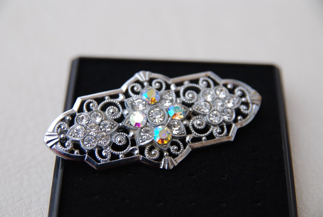 Vintage French Brooch Art Deco 1930's- 40's Chrome or Rhodium Plated ...
