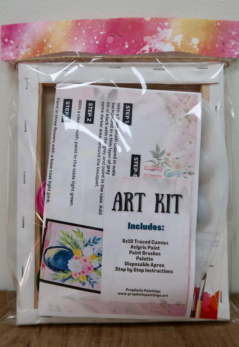 Floral Painting Art Kit- Complete Acrylic Paint Set With Traced Canvas ...