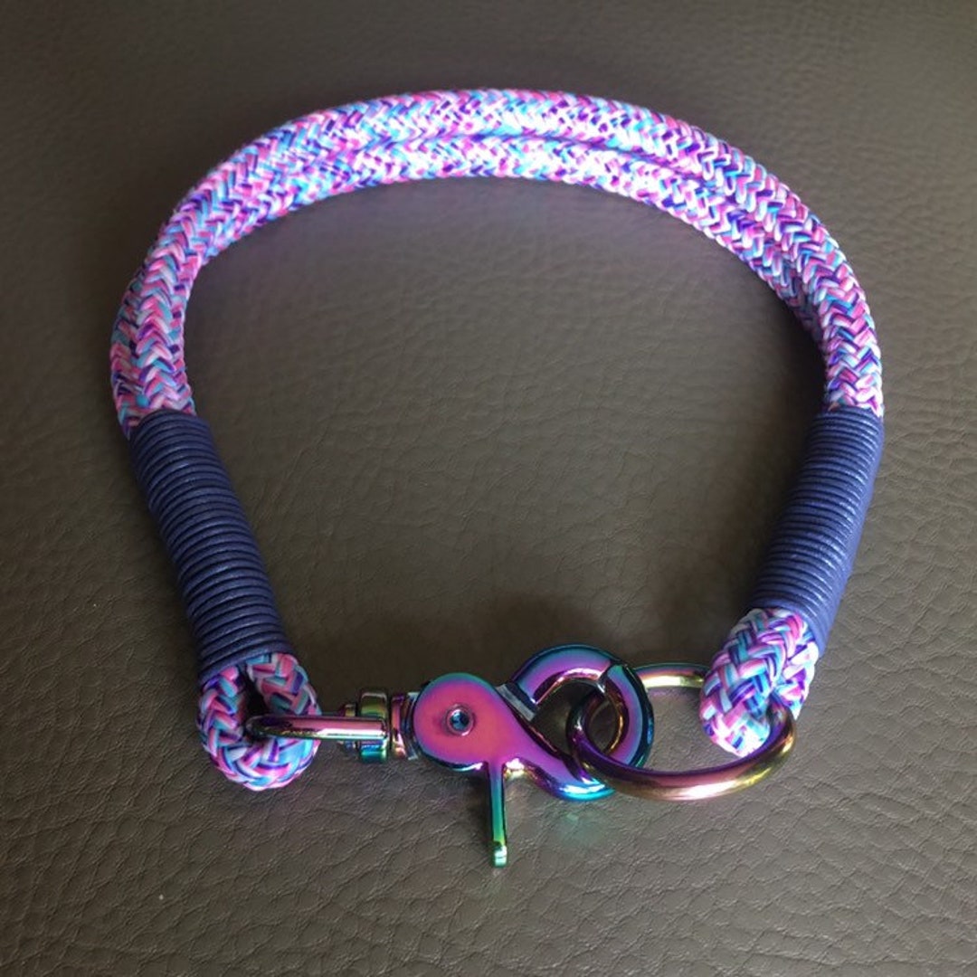 Rope Collar With Leather Rigging for the Dog, Pink Blue Purple Leather ...