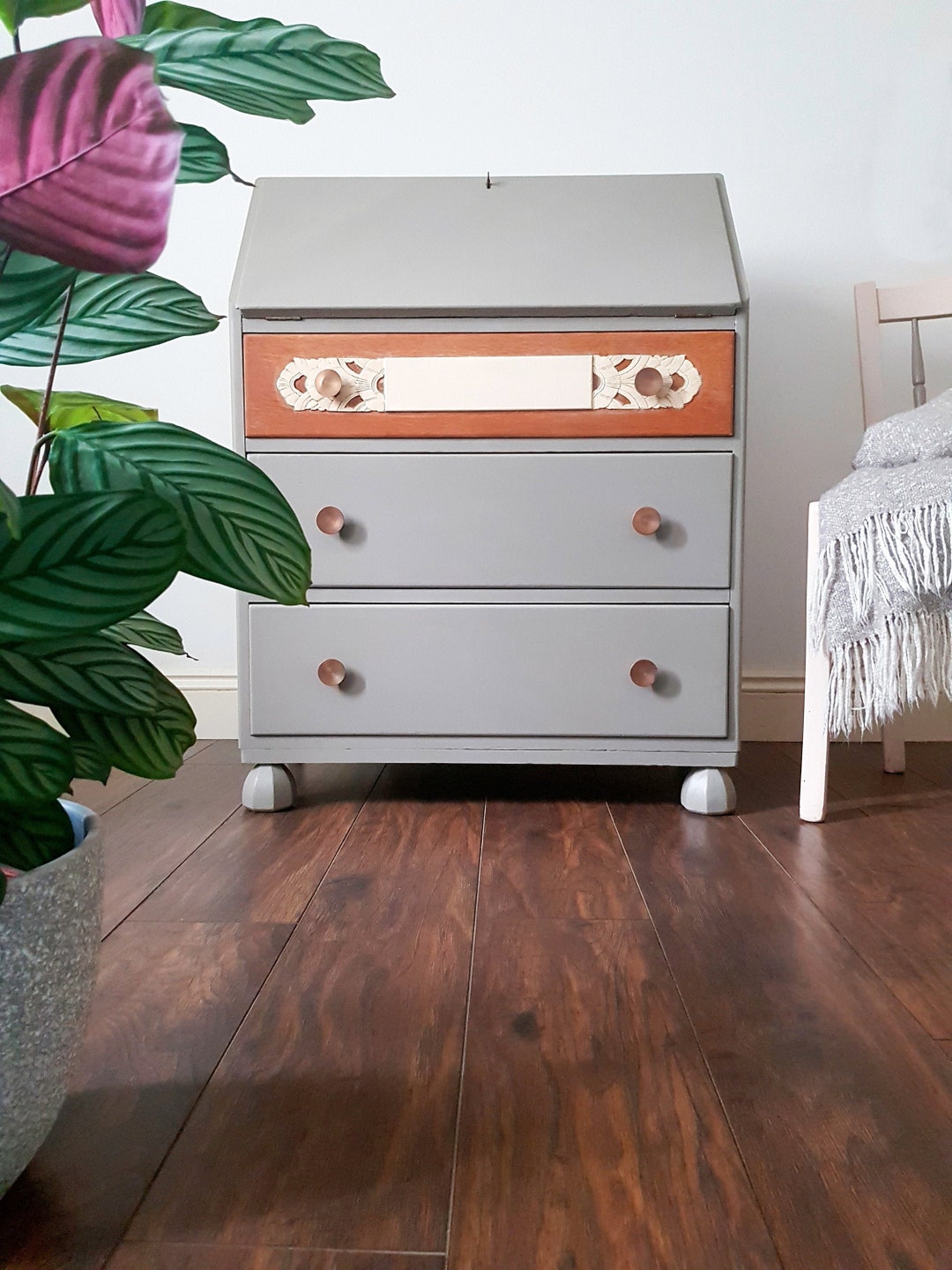 SOLD!! Vintage Retro Harris Lebus Writing Bureau in Light Taupe - Etsy UK