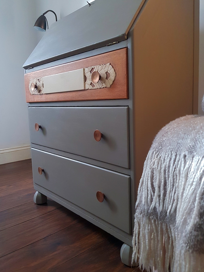 SOLD!! Vintage Retro Harris Lebus Writing Bureau in Light Taupe - Etsy UK