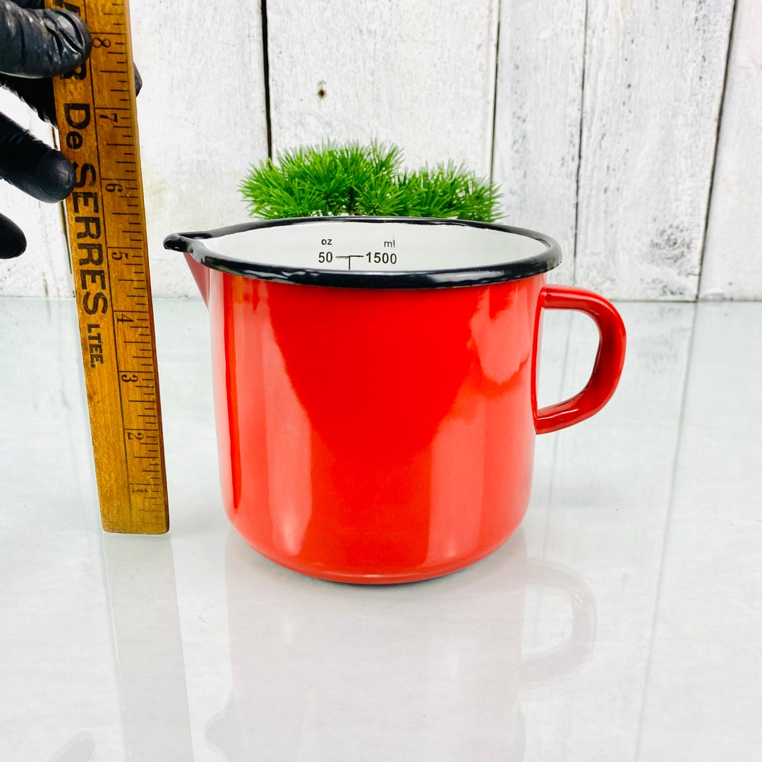 Vintage Large Red Enamel Measuring Cup 1500ml Mug - Etsy