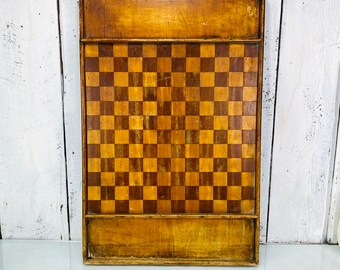 Antique Wooden Checker Board, Game Board, With Its Original Yellow and ...