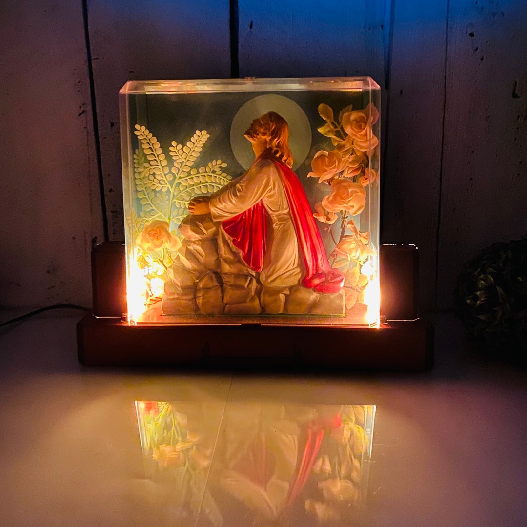 Vintage Jesus Lamp Shadow Box,nativity Box Decoration,tv Lamp,kitch ...