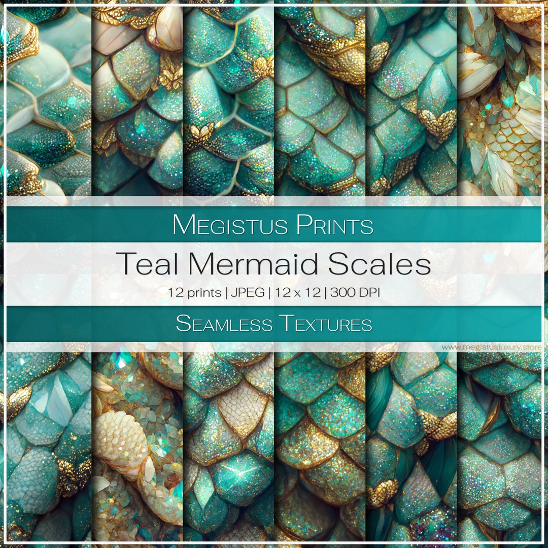 Teal Mermaid Scales Digital Paper, 12 X 12, 300 DPI, Instant Download ...