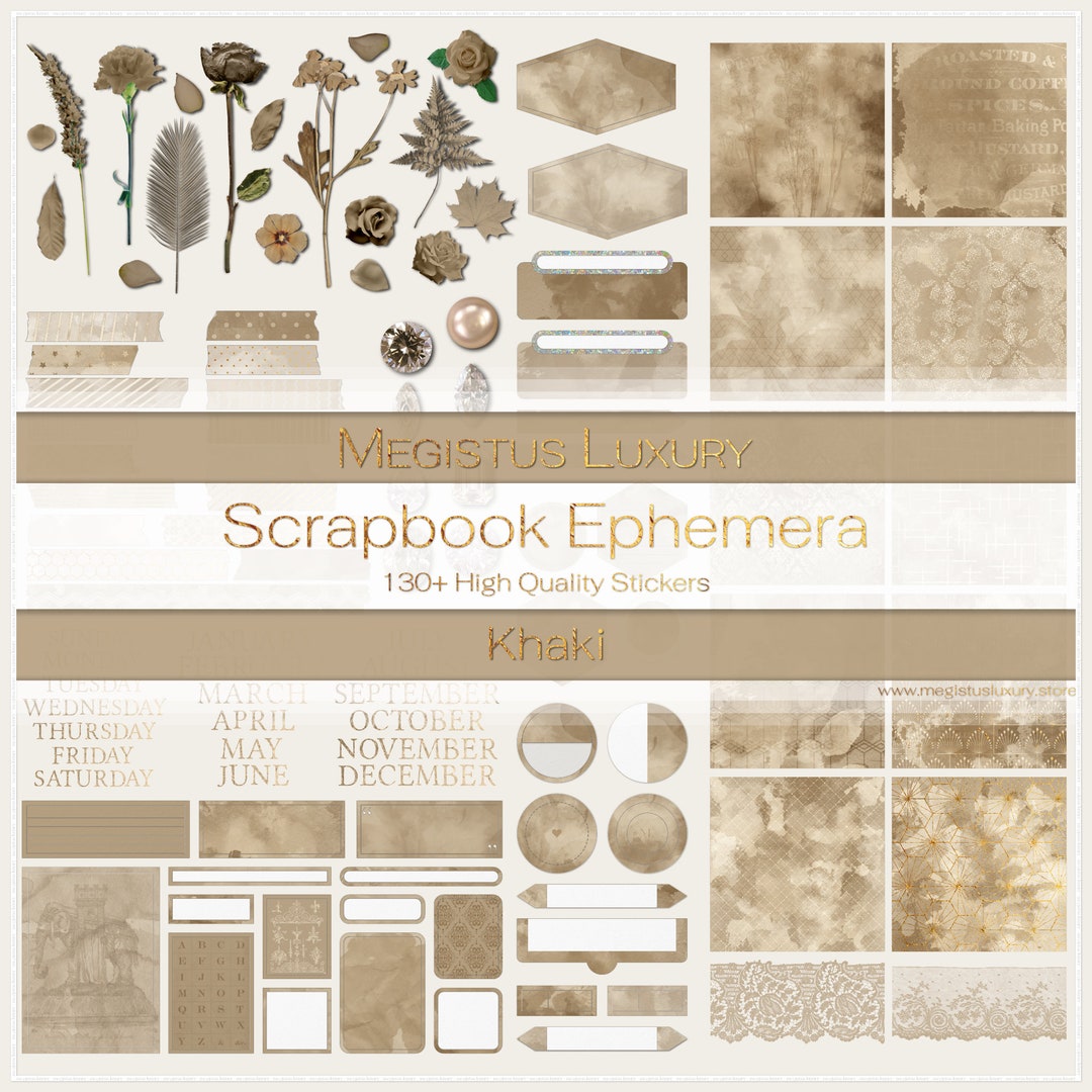 Digital Scrapbook Ephemera, Aesthetic Stickers, Khaki, Digital Planner ...