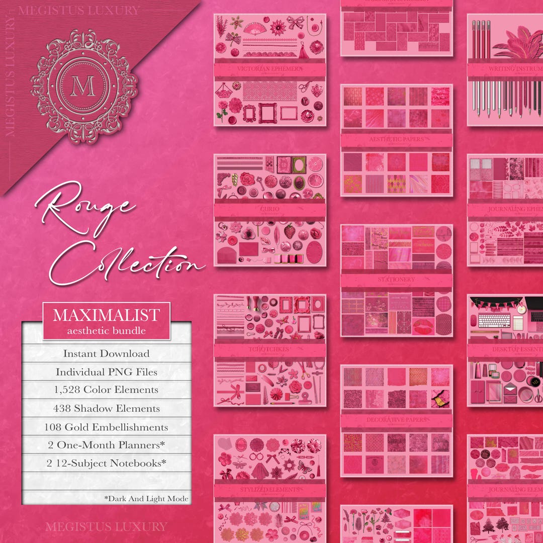 Maximalist Digital Sticker Aesthetic Collection, Rouge pink, Pre ...