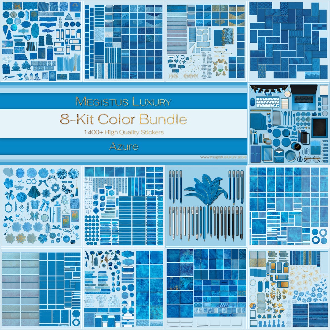 Digital Aesthetic Sticker Bundle, Azure blue, Digital Planner ...