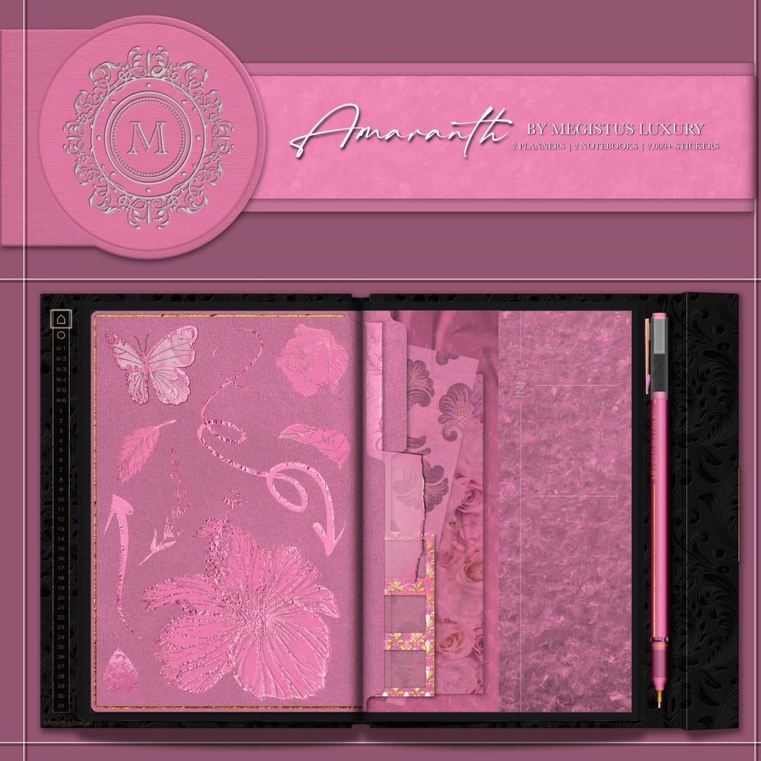 Coquette Amaranth Pink Planner Soft Girl Ribbon Theme Digital Scrapbook ...