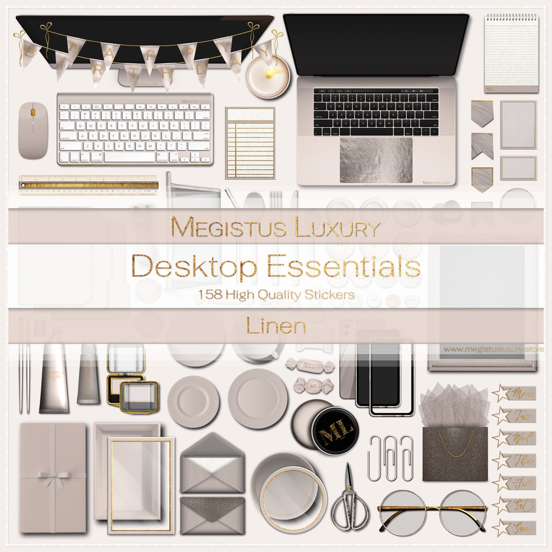 Desktop Essentials, Digital Planner Stickers, Linen, Luxury ...