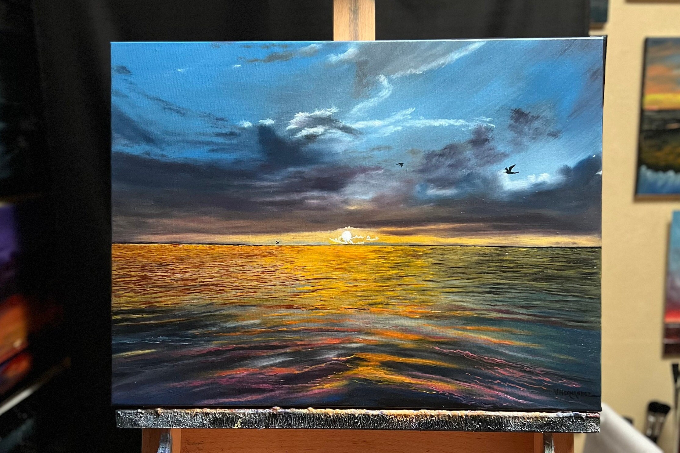 Shimmering Sunset Ocean Original Oil Paintingso Vast in the Never ...
