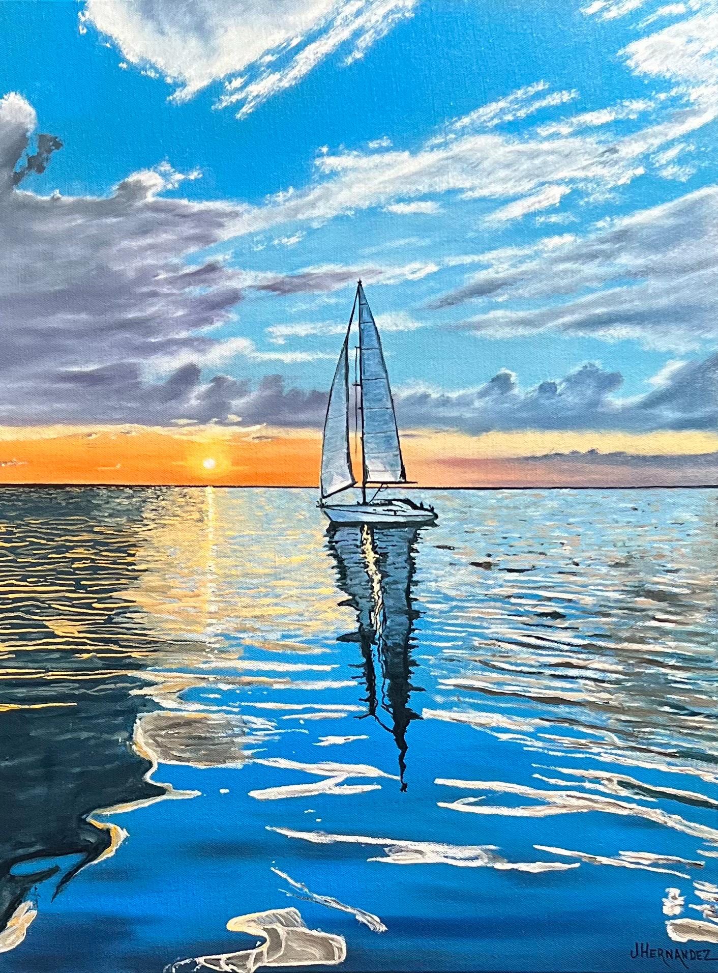 Calm Sails Over Calm Seas Original Oil Painting…solo Boat Ocean ...