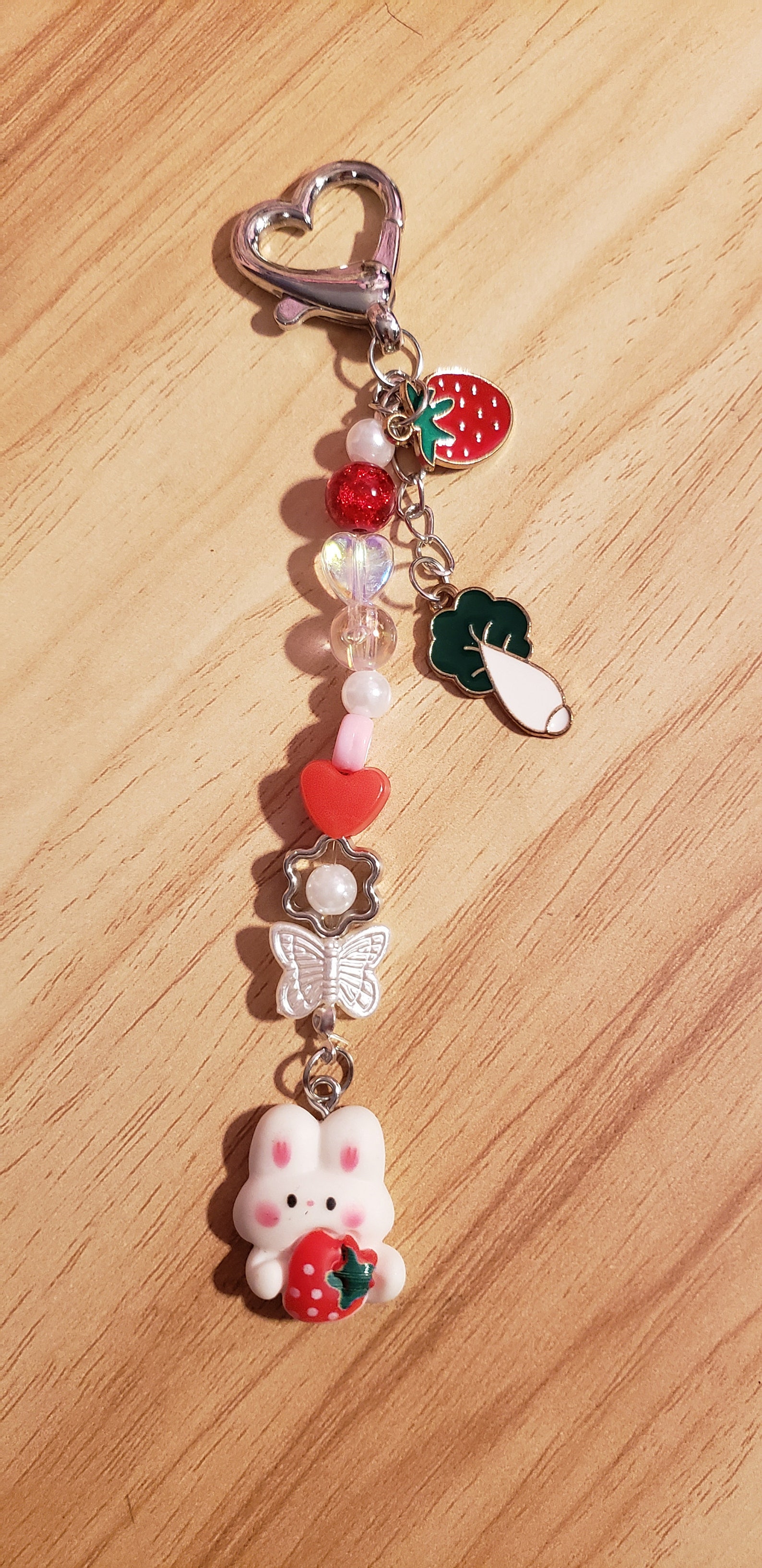 Pink Heart Beaded Charm | Keychain Purple Pink Cute Bunny Coquette Star ...