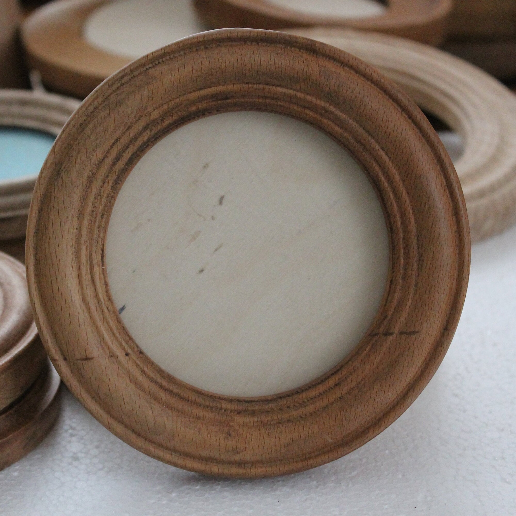 Round wooden frame with glass for picture size 8.5 cm | Etsy