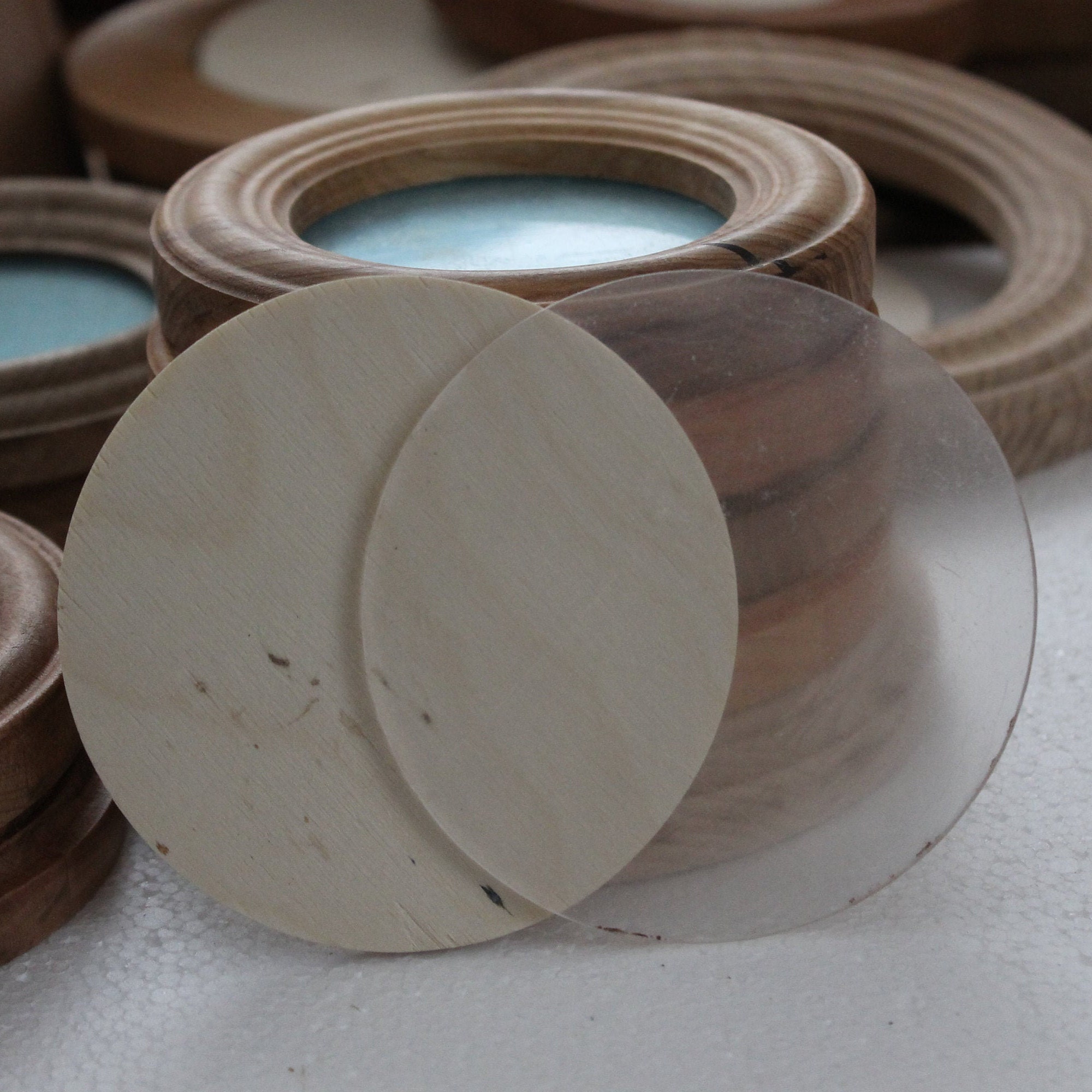 Round wooden frame with glass for picture size 8.5 cm | Etsy