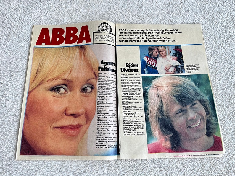 ABBA 1977 Swedish Magazine Poster 1970s Björn Ulvaeus Agnetha Fältskog Benny Andersson Anni-frid ...