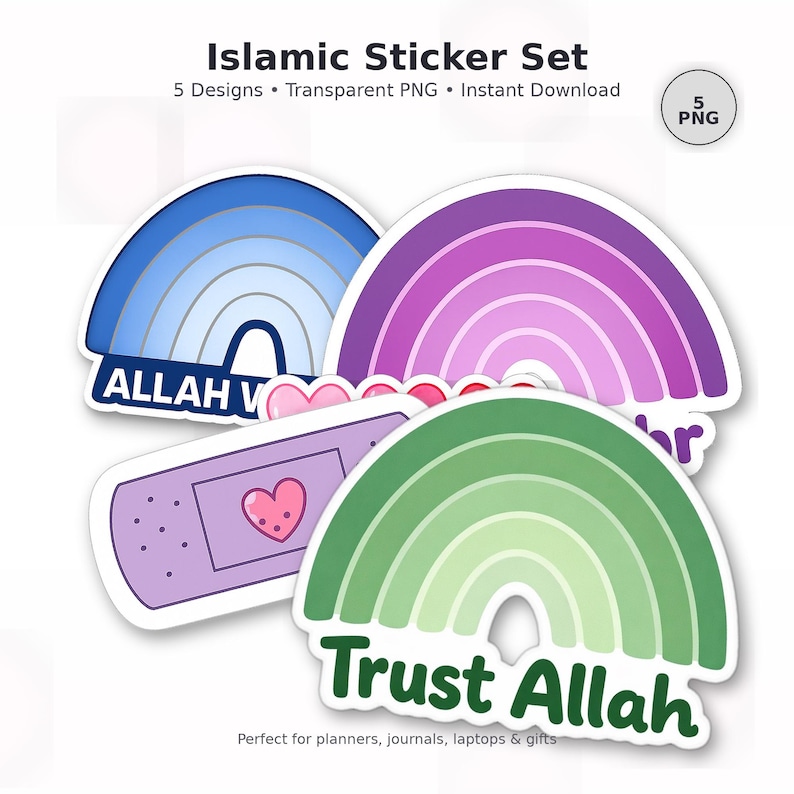 Muslim Sticker Set Printable | Islamic Quotes Stickers | 5 Transparent ...