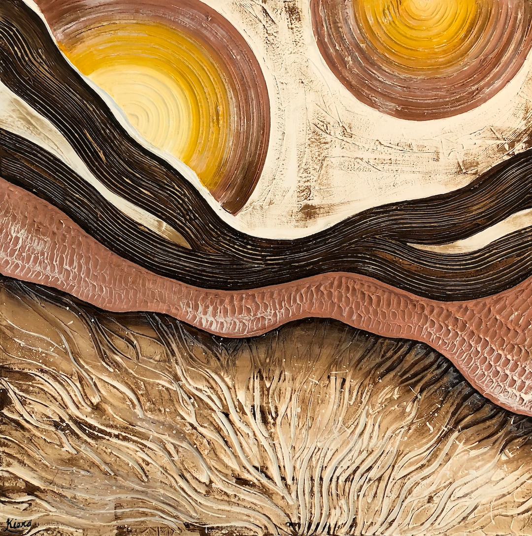 Abstract Desert Painting, Landscape, Mount, Sun, Oil on Canvas, 24'x24 ...