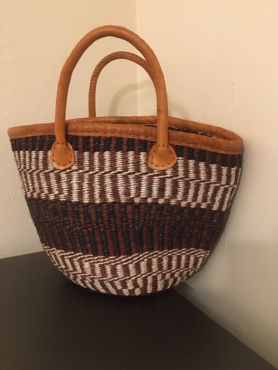 Woven Bag, Woven African Basket, Hand Crafted Bag, Leather Bag, Leather ...