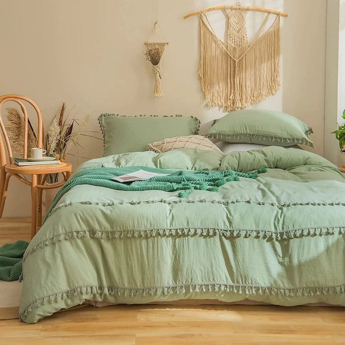 3 Pcs Cotton Duvet Cover In Sage Green Bedding Set Full Queen Etsy