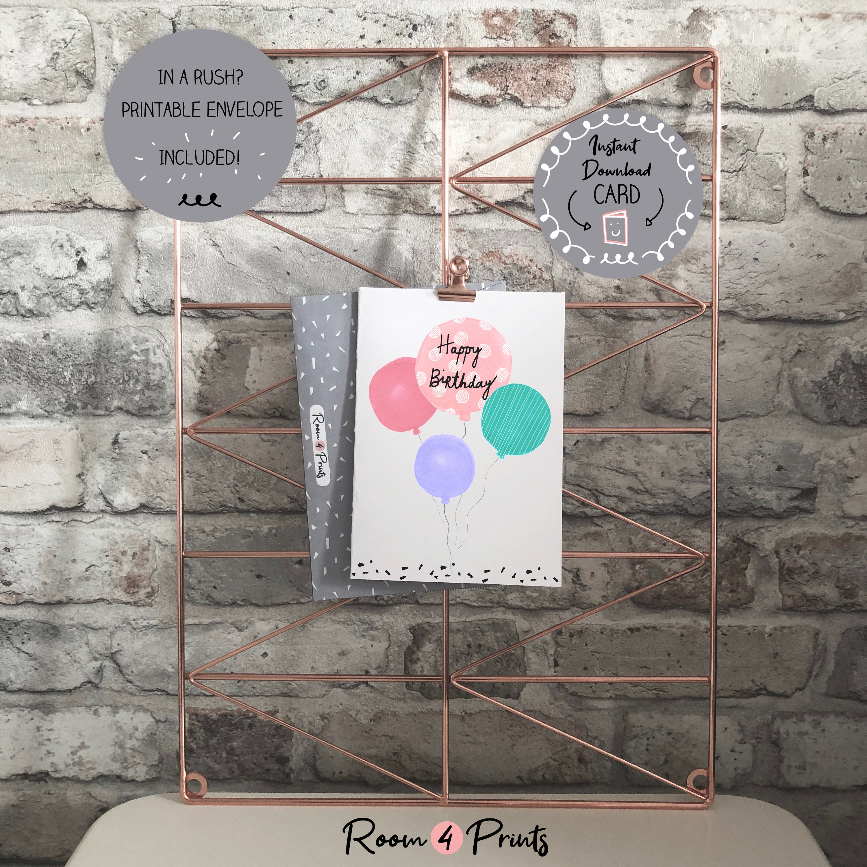 Birthday Balloon Card-birthday Printable Card-birthday Cards - Etsy