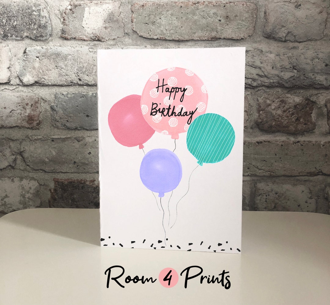 Birthday Balloon Card-birthday Printable Card-birthday Cards for Her ...