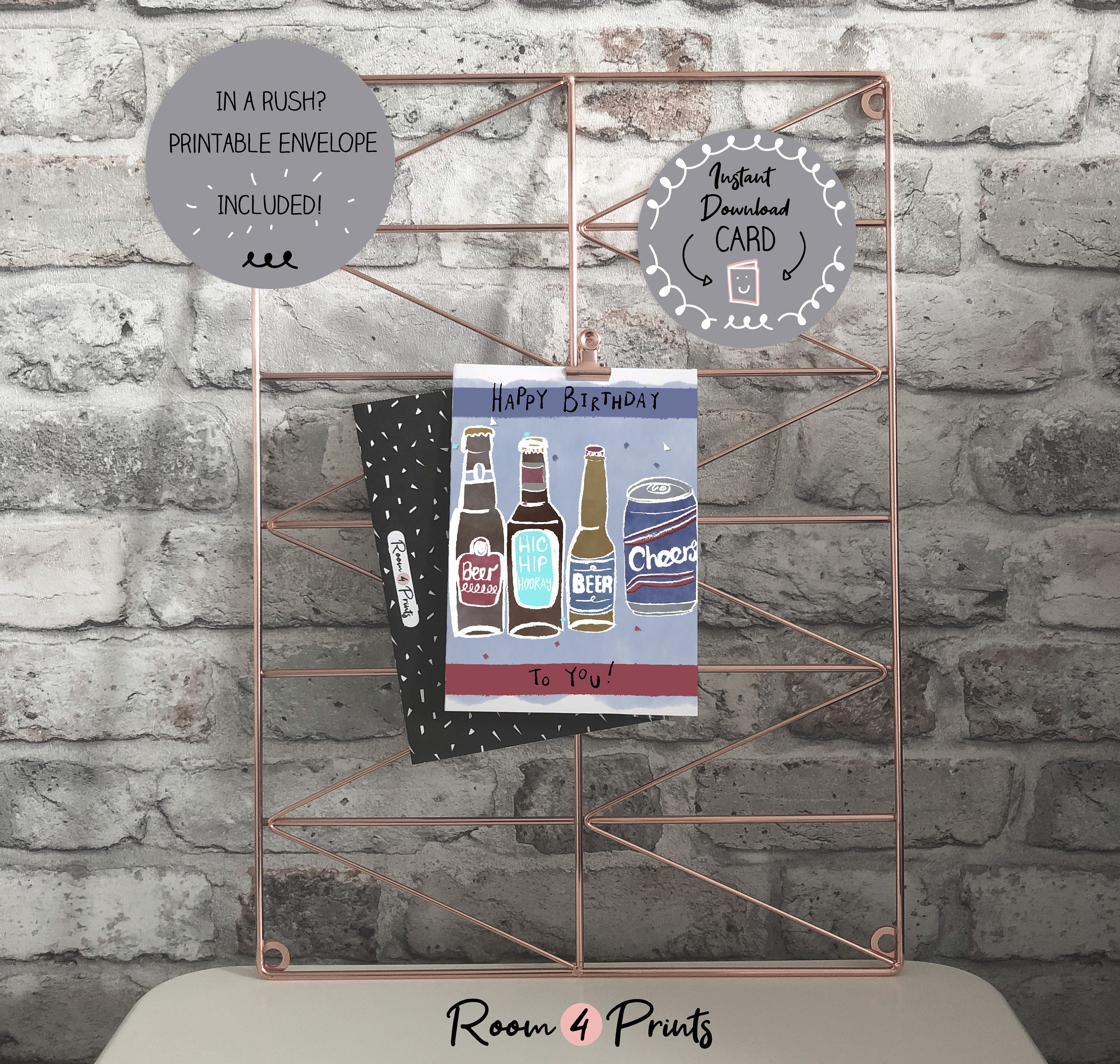 Beer Birthday-birthday Printable Card-birthday Cards for Him-modern ...