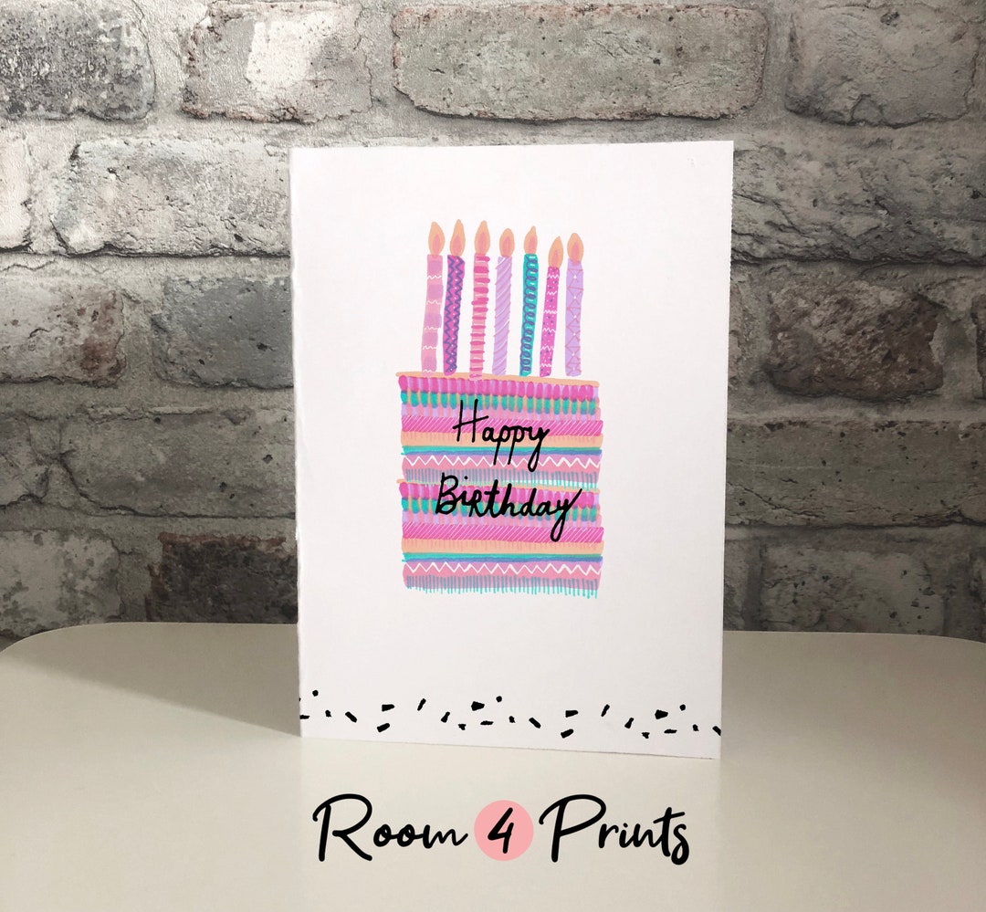 Happy Birthday Cake Card-birthday Printable Card-birthday - Etsy