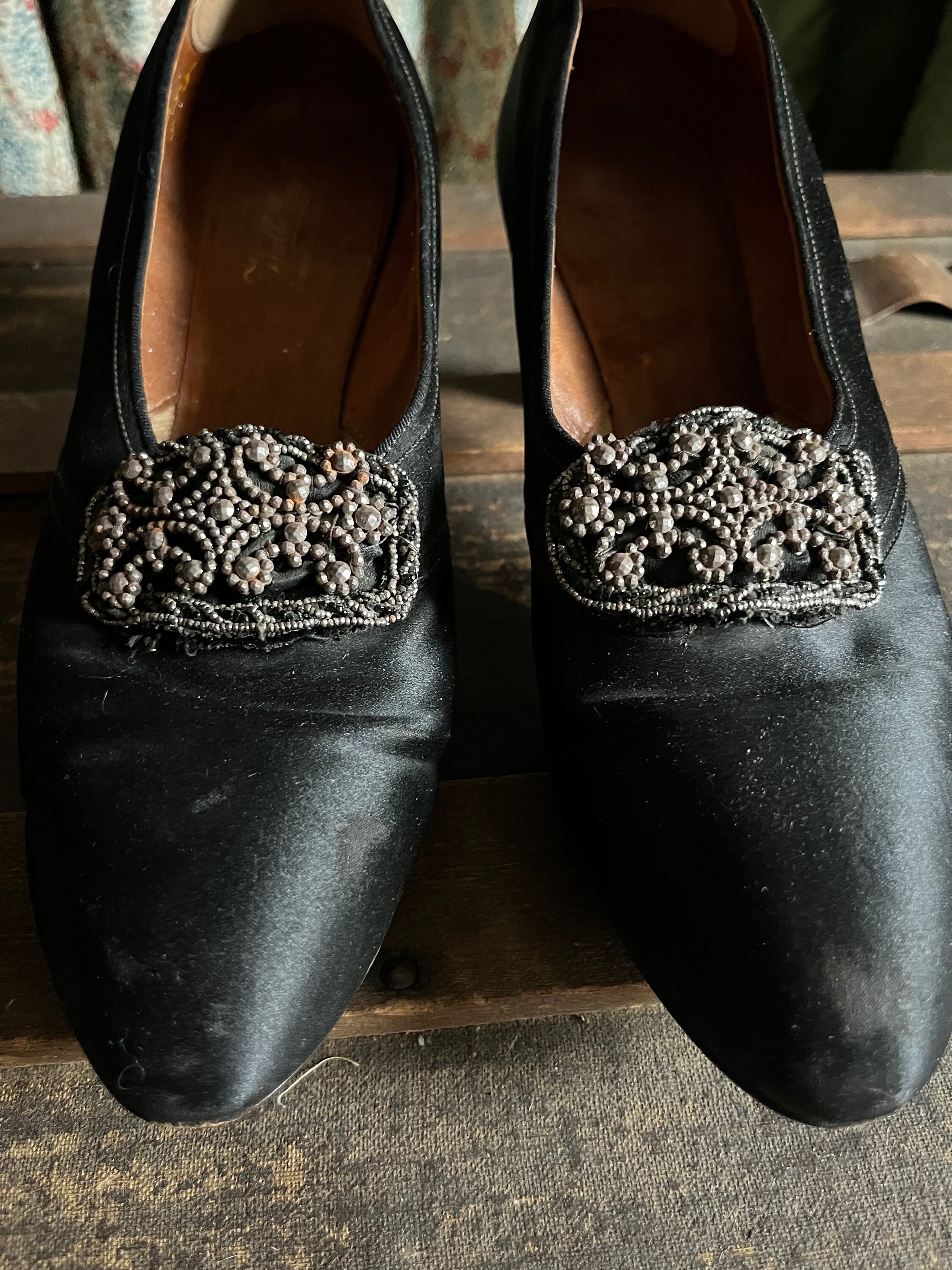 Antique 1920s Black Satin Beaded Heels - Etsy
