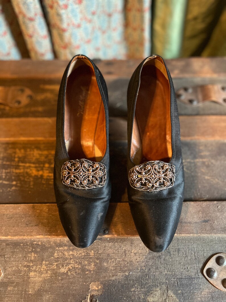 Antique 1920s Black Satin Beaded Heels - Etsy