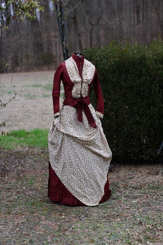Antique Victorian 1880s Silk Dress Gown Bodice An… Gem
