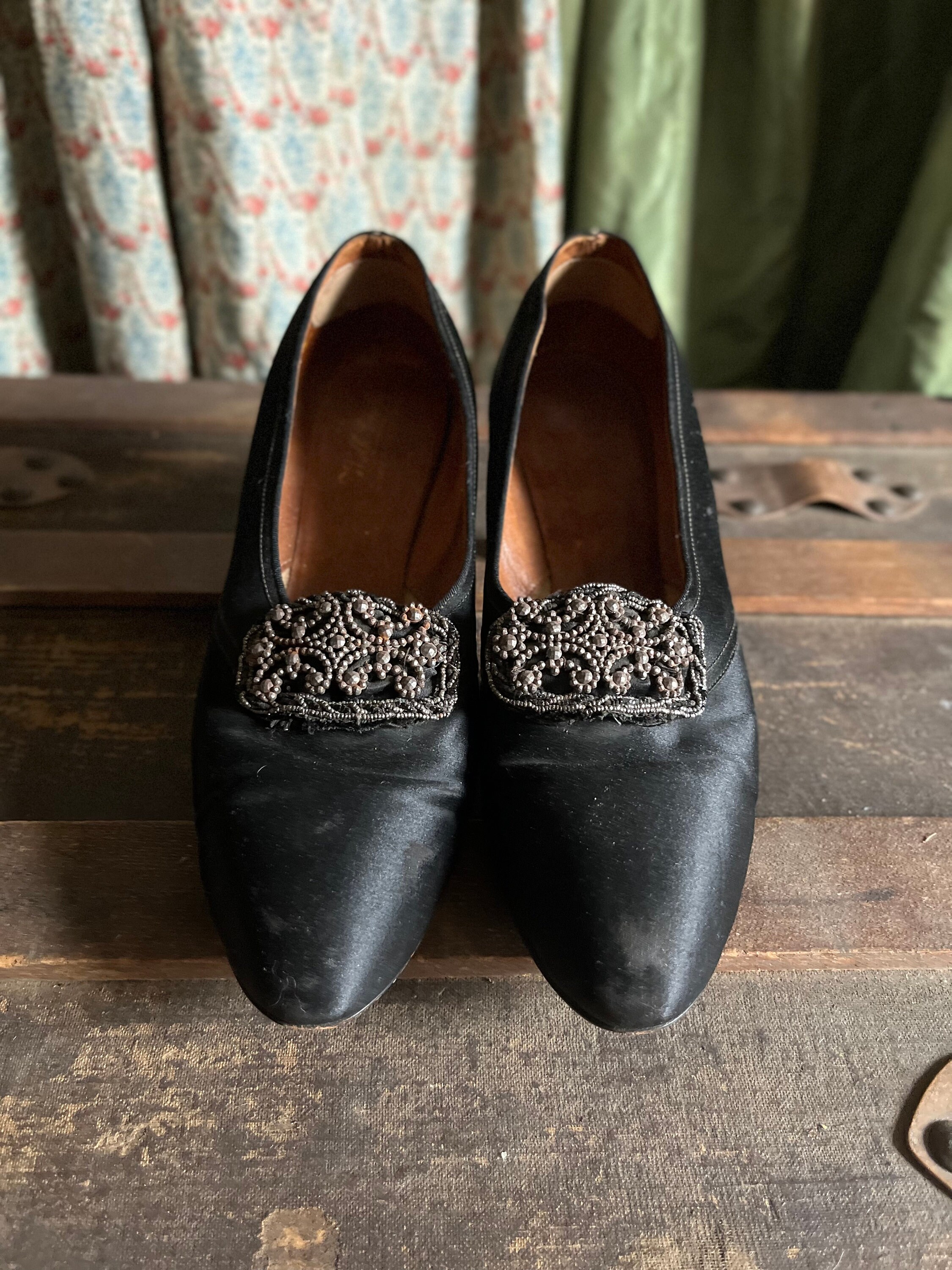 Antique 1920s Black Satin Beaded Heels - Etsy