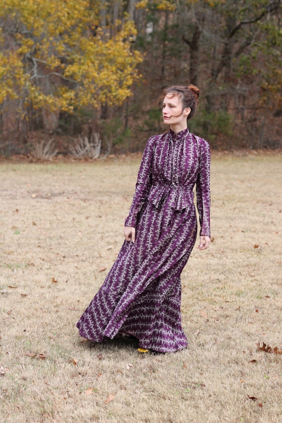 antique victorian purple calico seaweed print 3 piece… - Gem
