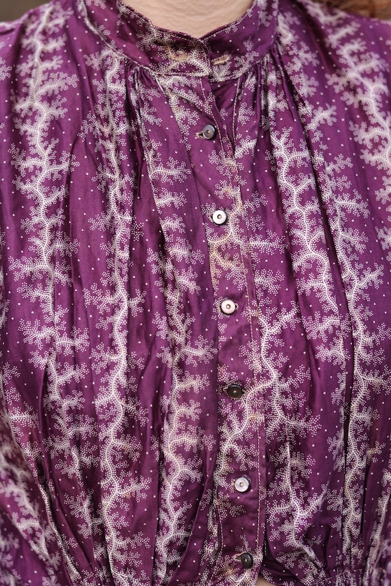 antique victorian purple calico seaweed print 3 piece… - Gem