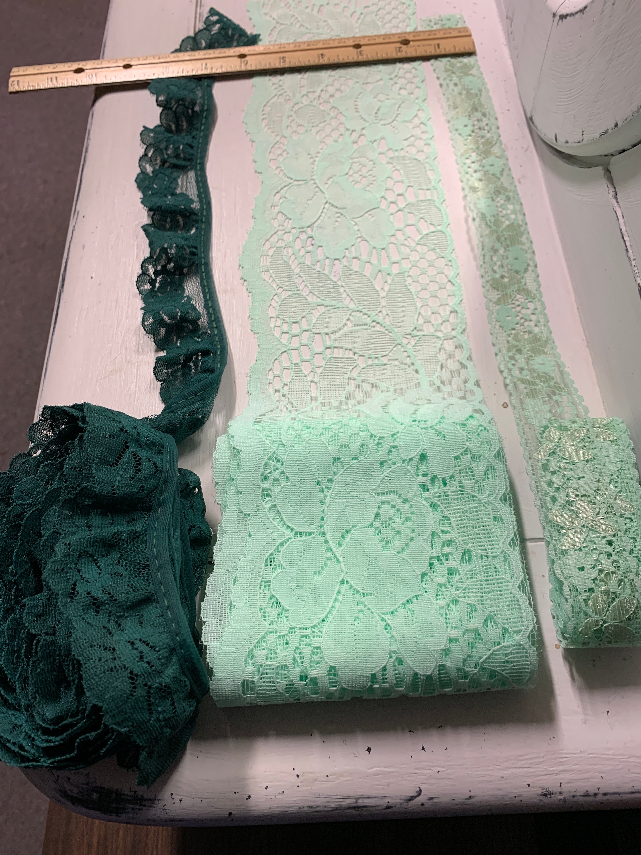 Green Lace Trims. 3 Different Patterns and Different Widths. 9 Yards ...