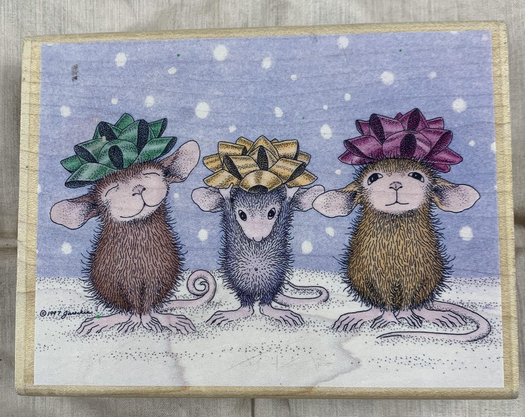 Cute Small Holiday Critters With Gift Bow Hats. Large Vintage Rubber ...