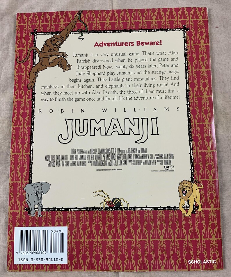 Jumanji by A.L. Singer. Softcover Book. Movie Tie-in. 1995. Scholastic ...