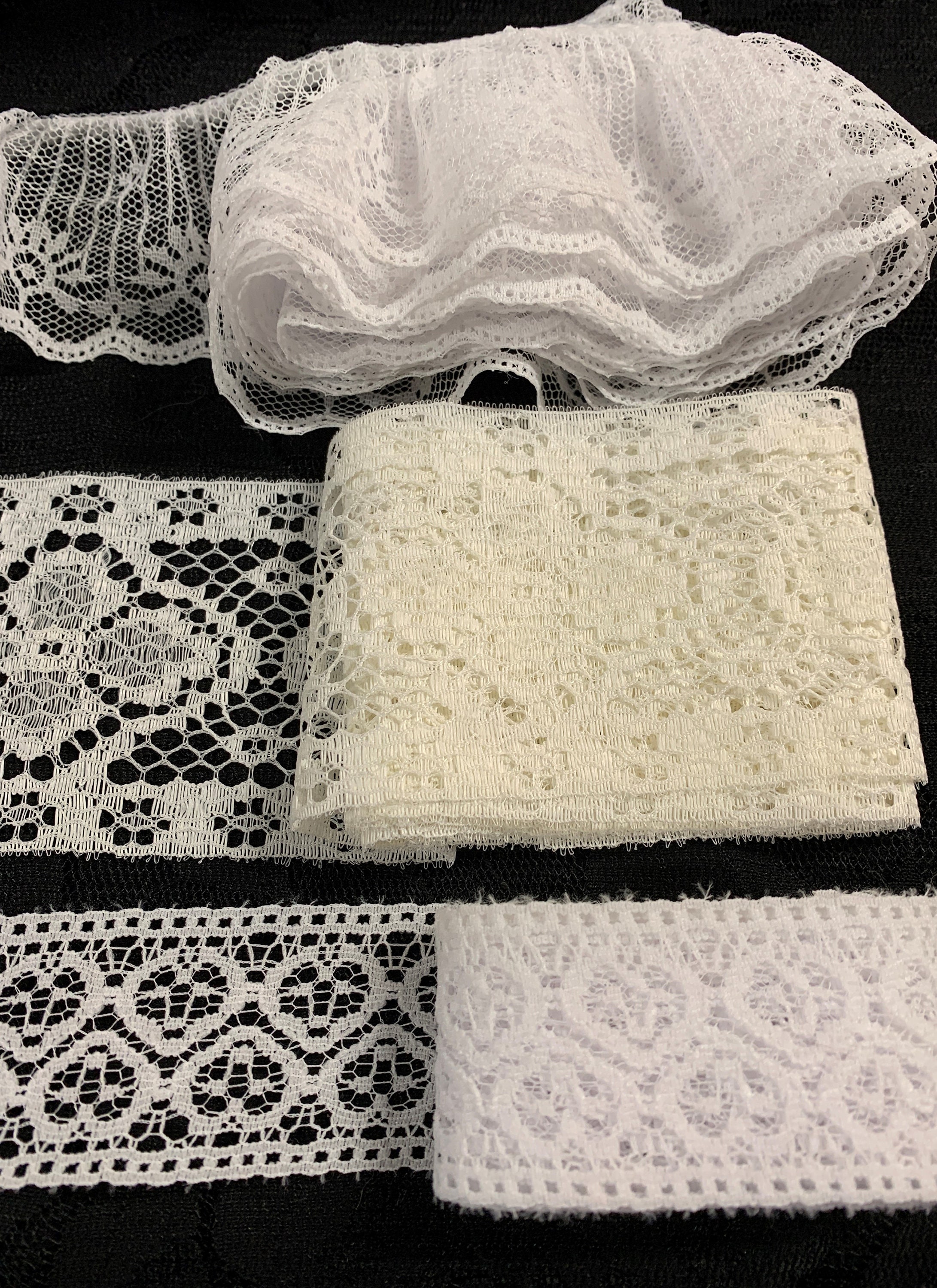 Lace Trims. 3 Different Patterns. 15 Feet of White and Neutral Lace ...
