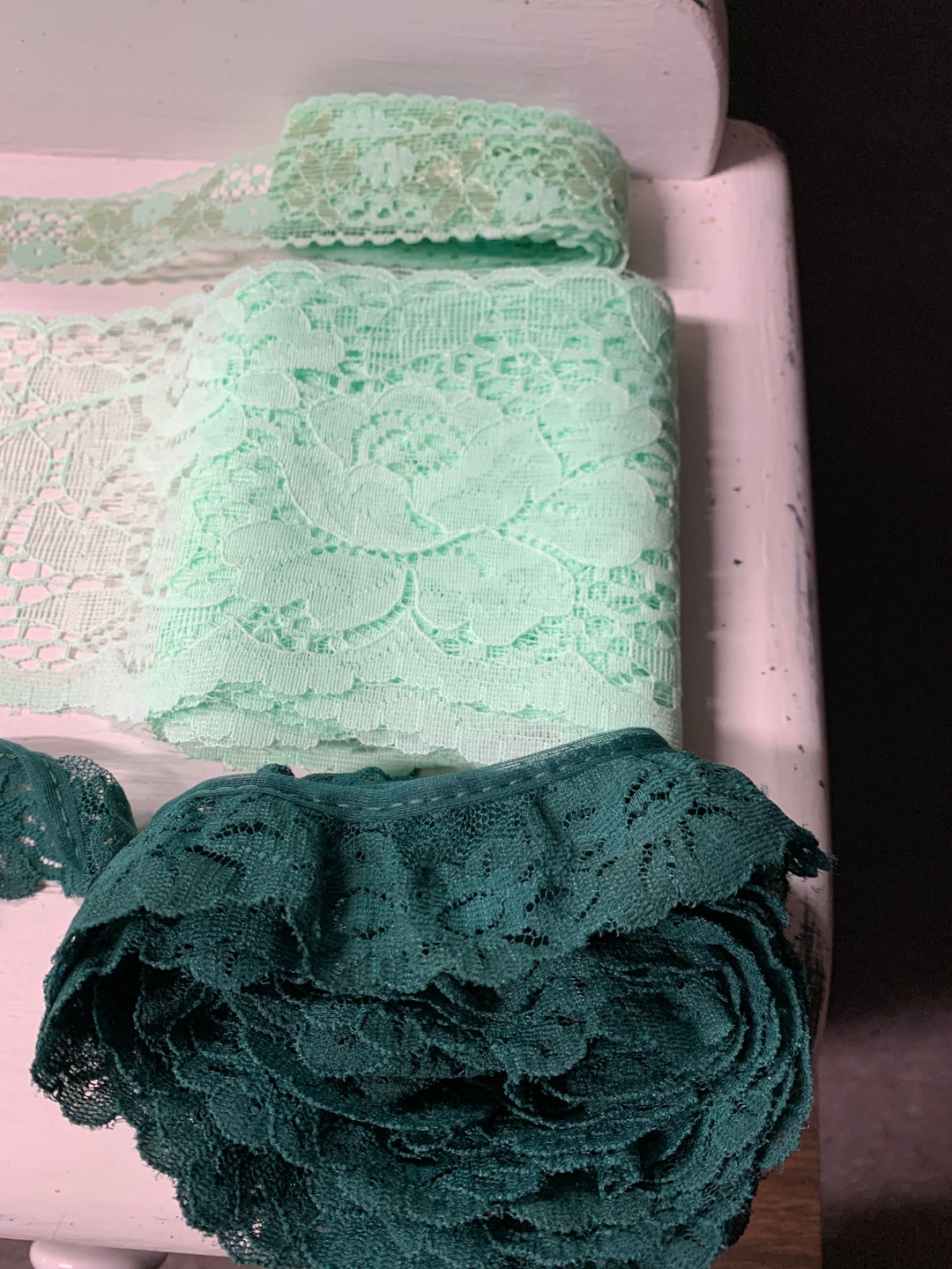 Green Lace Trims. 3 Different Patterns and Different Widths. 9 Yards ...