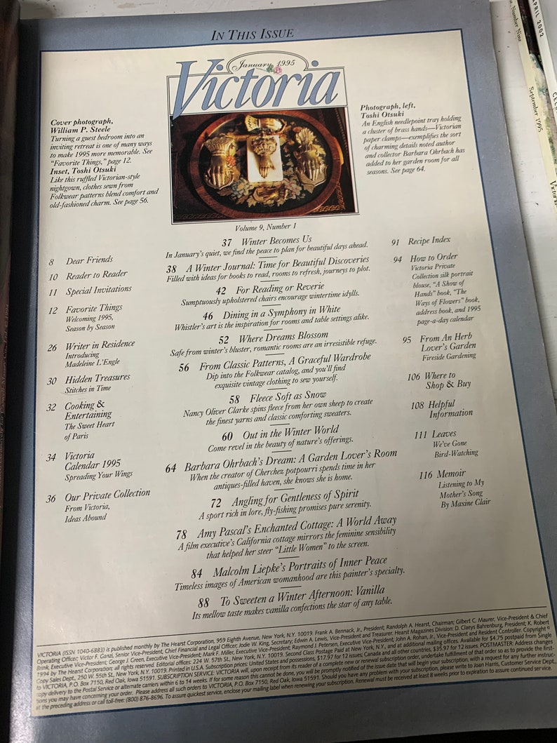 Victoria Magazine January 1995 Madeleine L'engle - Etsy