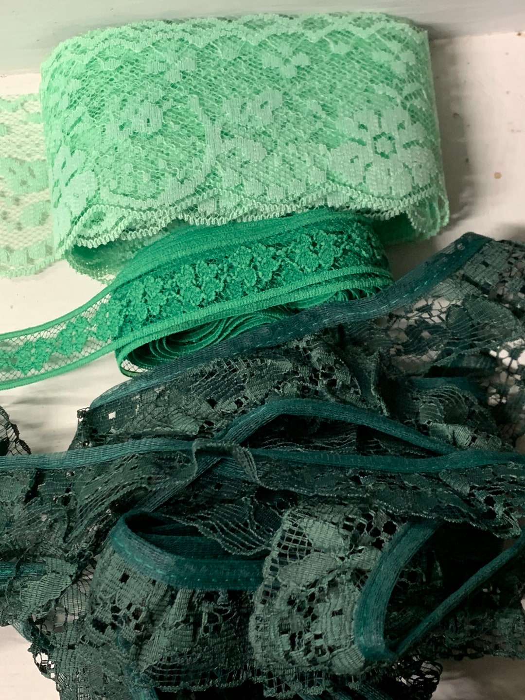 Shades of Green Lace Trims. 3 Different Patterns and Different Widths ...