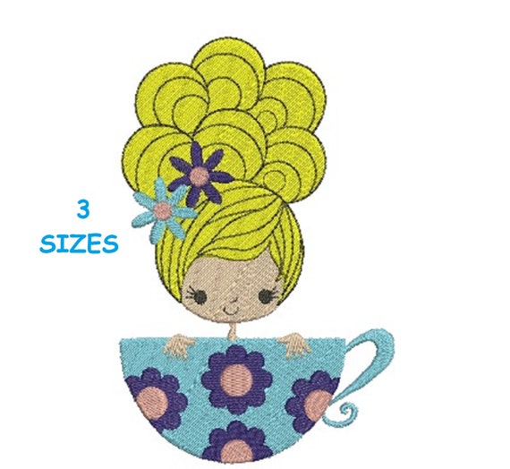 Cute Girl Machine Embroidery Design 3 Sizes | Etsy